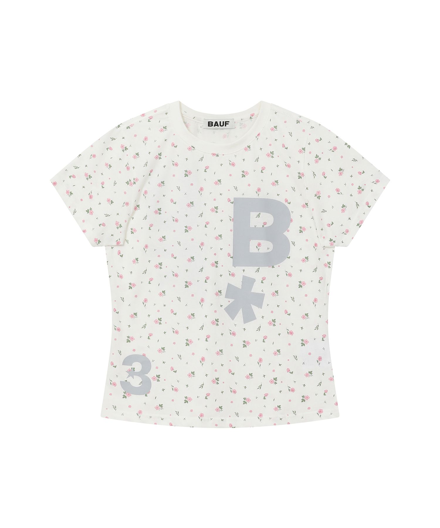 MUSINSA公式 | BAUF B logo slim fit t-shirt [flower white]