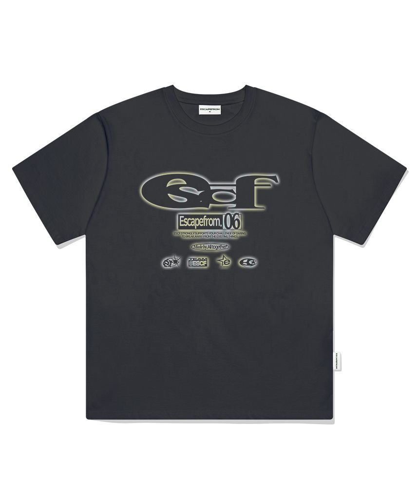 MUSINSA | ESCAPEFROM Gradient ESCF Logo Collage Print Overfit Short ...