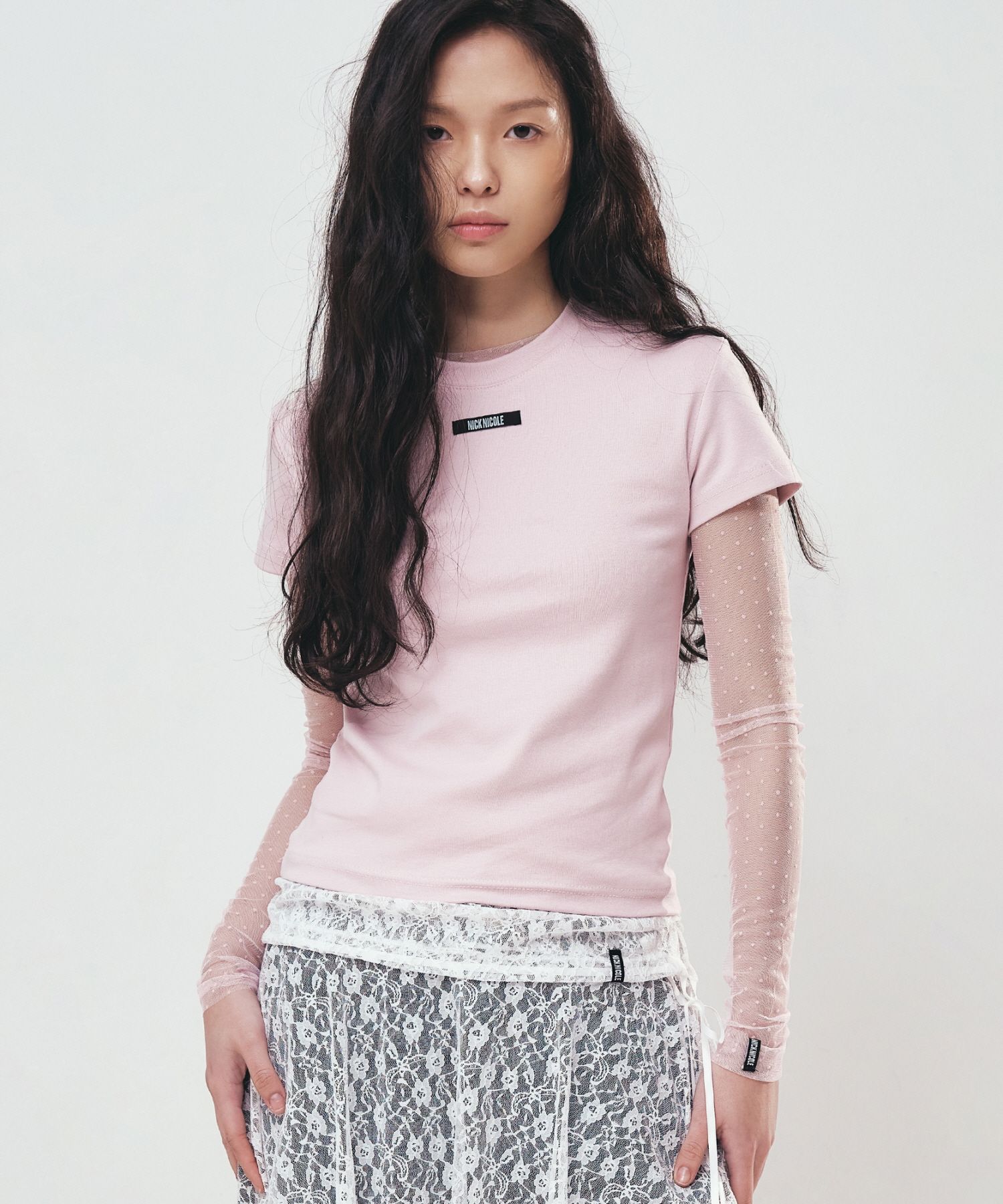 MUSINSA | NICK&NICOLE LABEL RIBBED HALF TOP_PINK