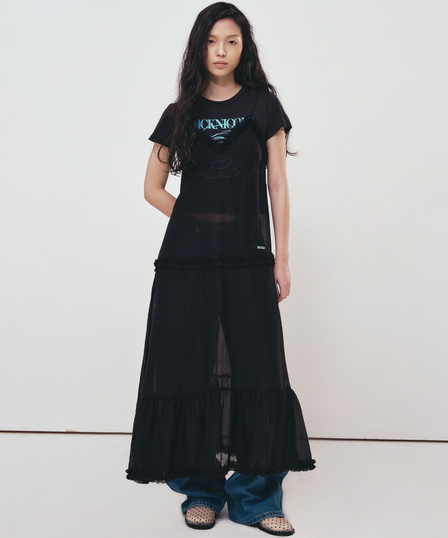 MUSINSA | NICK&NICOLE SHEER LACE LONG DRESS_BLACK