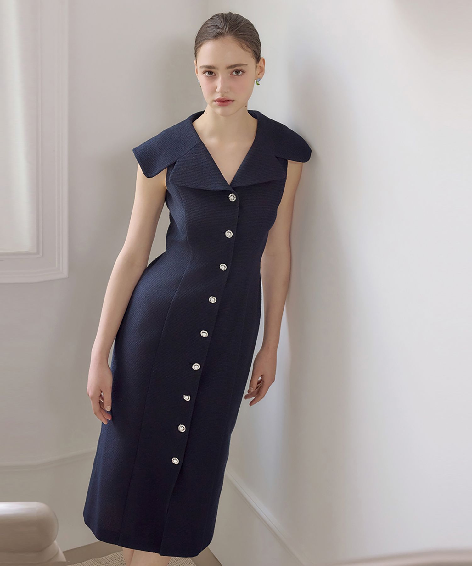 MUSINSA | JULIY＆CALLA 25HS Color 124 Terroir Line Terroir Queen Sleeveless Tweed One Piece Navy