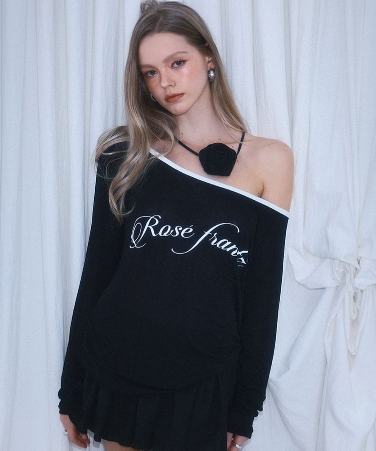 MUSINSA公式 | ROSÉ FRANTZ Sheer Lettering Long Sleeve [Black]