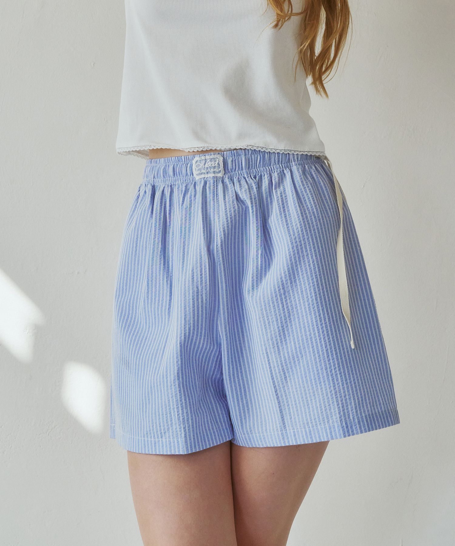 MUSINSA | MOOD INSIDE (Woman) Seersucker Stripe Cooling Shorts_Sora