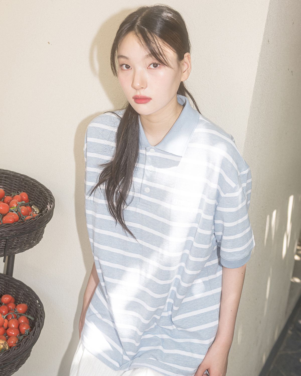 MUSINSA | HAVISM FF STRIPE PK COLLAR S/S TEE(SKY BLUE)