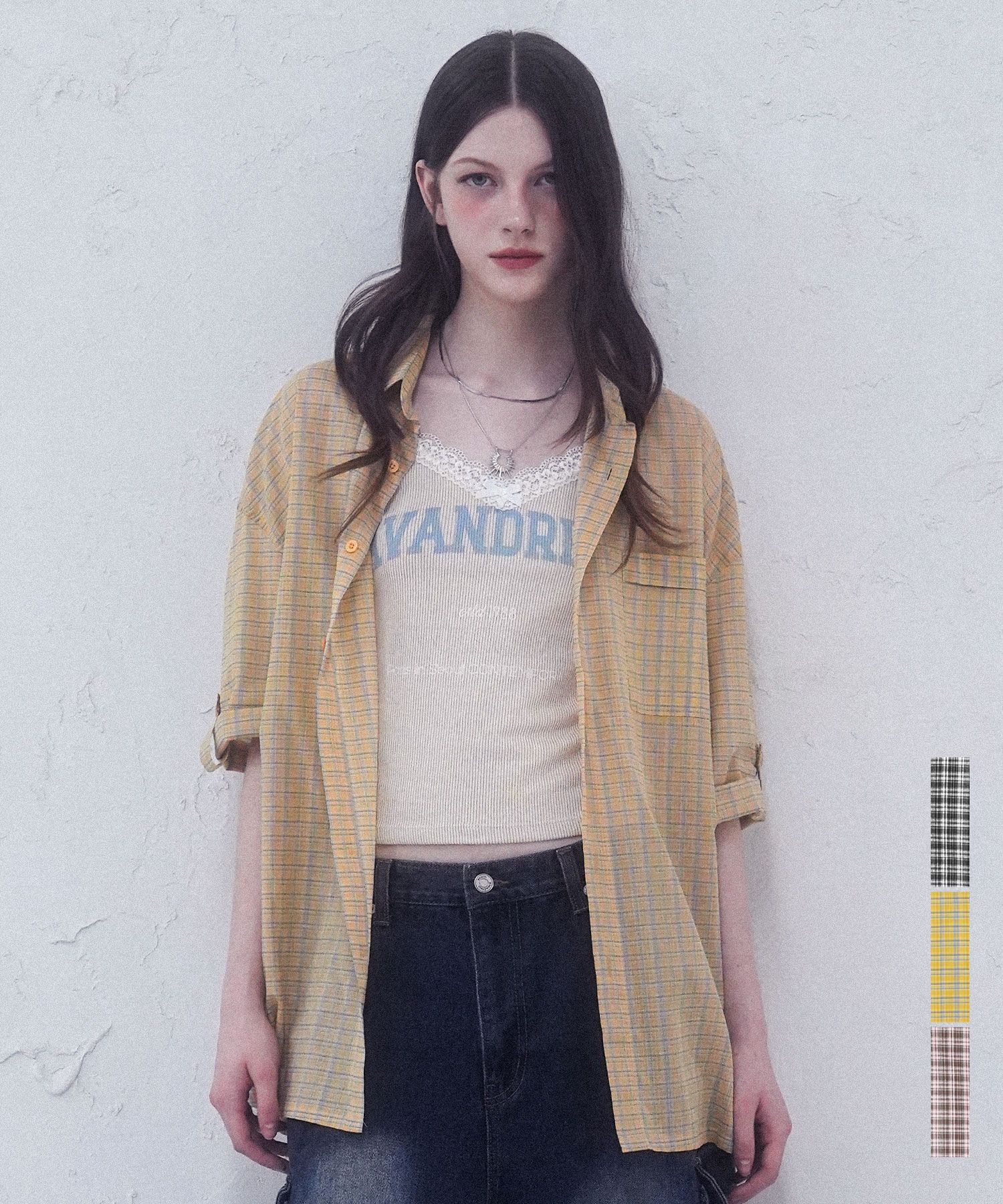 MUSINSA | AVANDRESS OL Check Overfit Rollup Shirt - 3COL