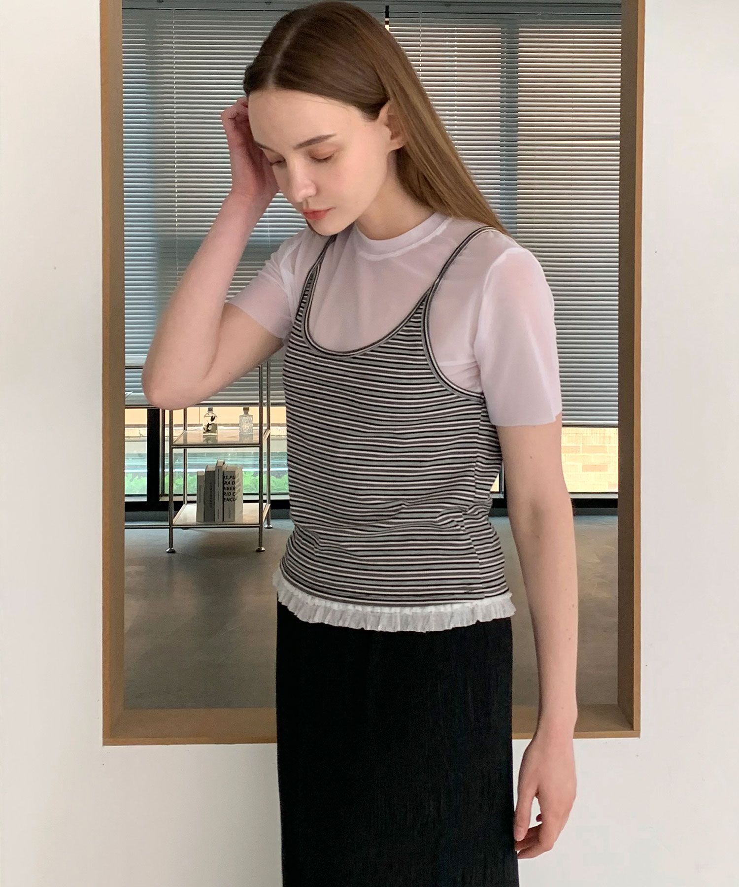 MUSINSA | VASCARA [SET] Strap Lace Sleeveless+Sheer Inner Top (2colors)