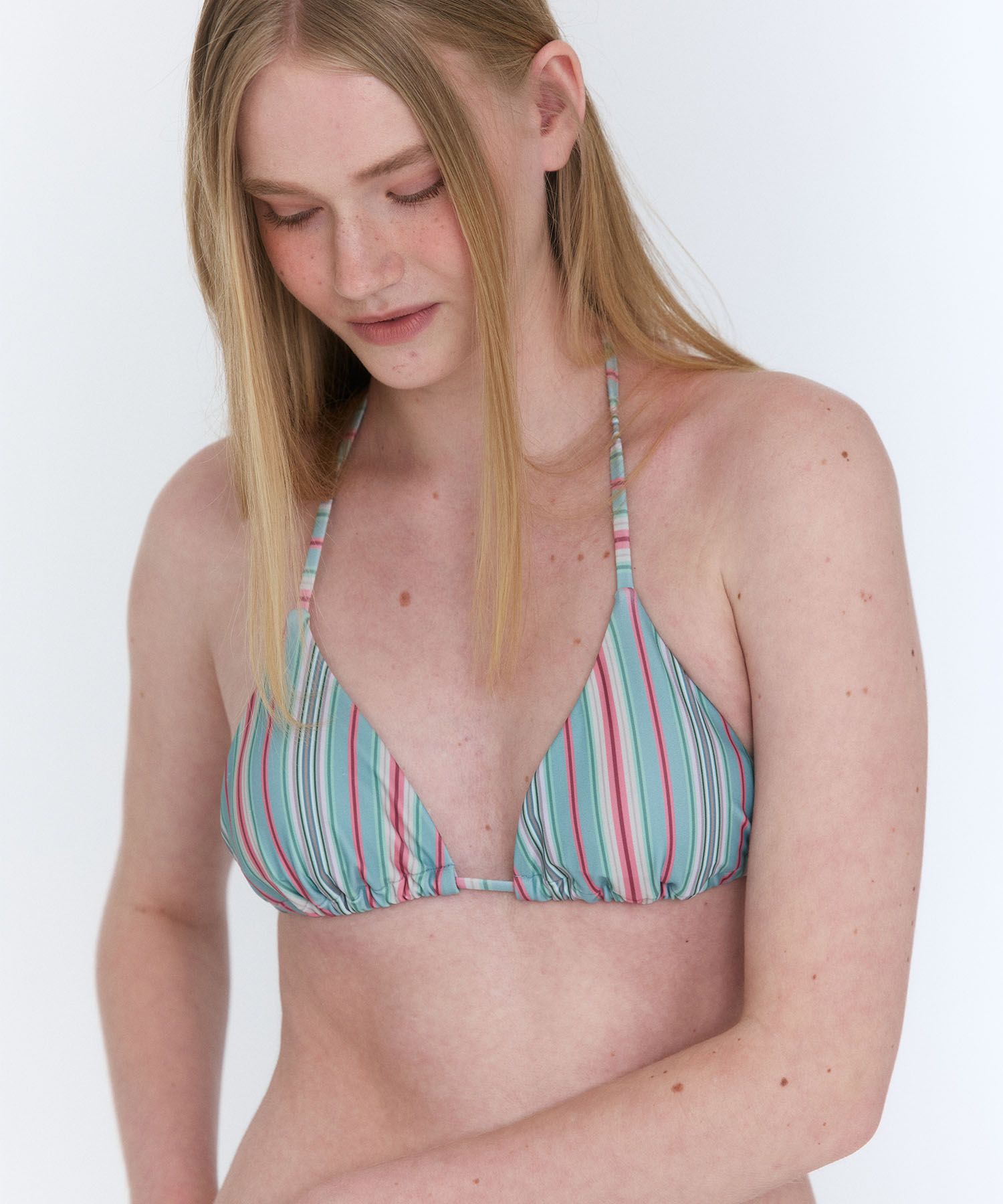 MUSINSA公式 | LOOPLOOP String Bikini Top [Milky Stripe Green Pig]