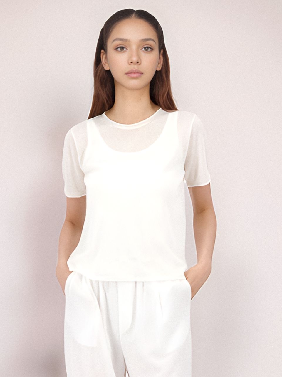 MUSINSA | ACUD Half Sleeve Sheer Knit _White