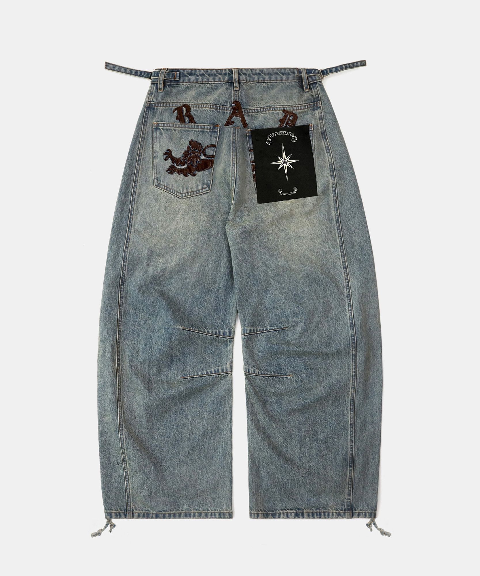 MUSINSA | BADBLOOD Lion Logo Barrel Jeans - Dusty Light Blue