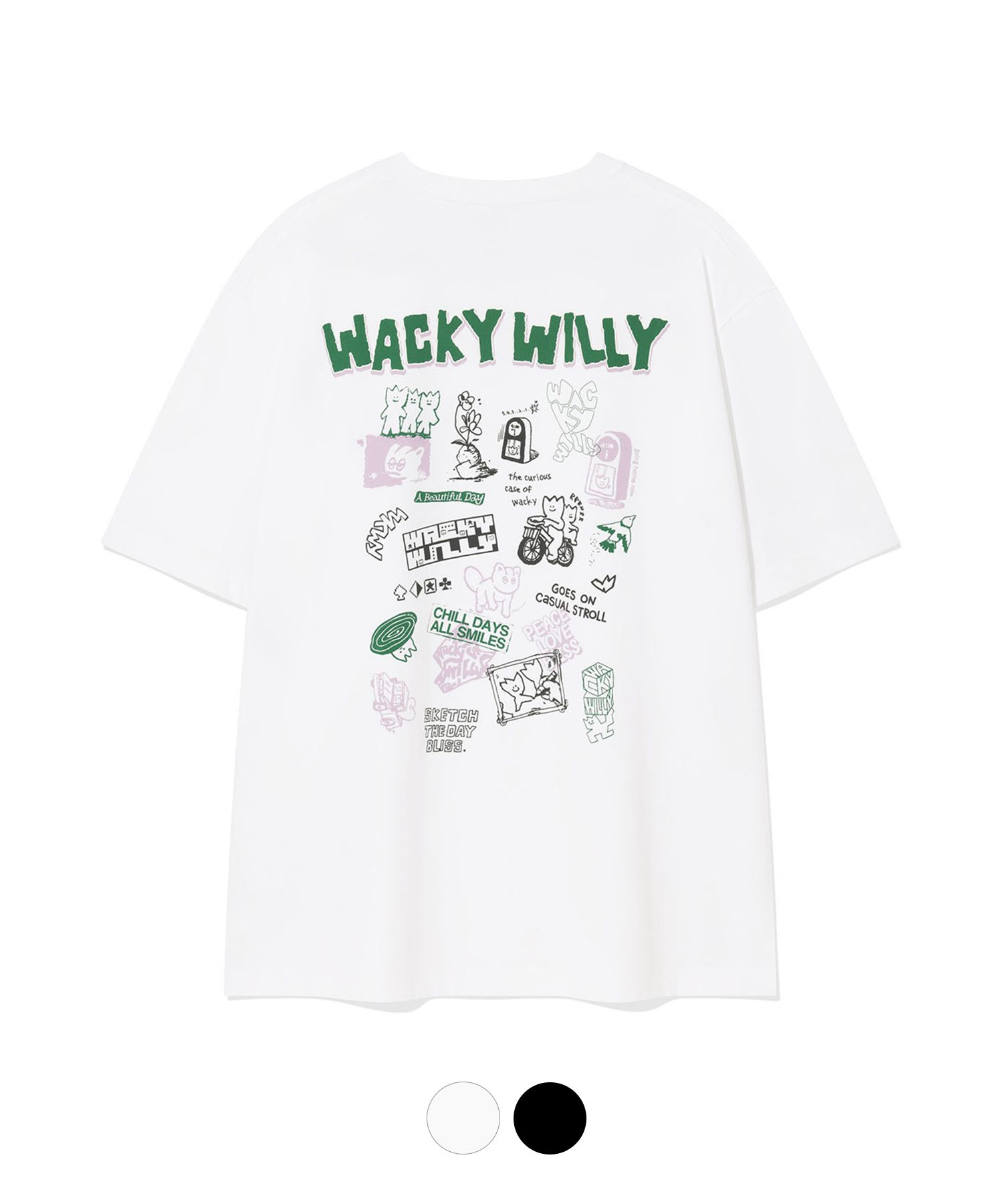 MUSINSA | WACKY WILLY Multi-Graphic Short Sleeve T-Shirt (2 colors)