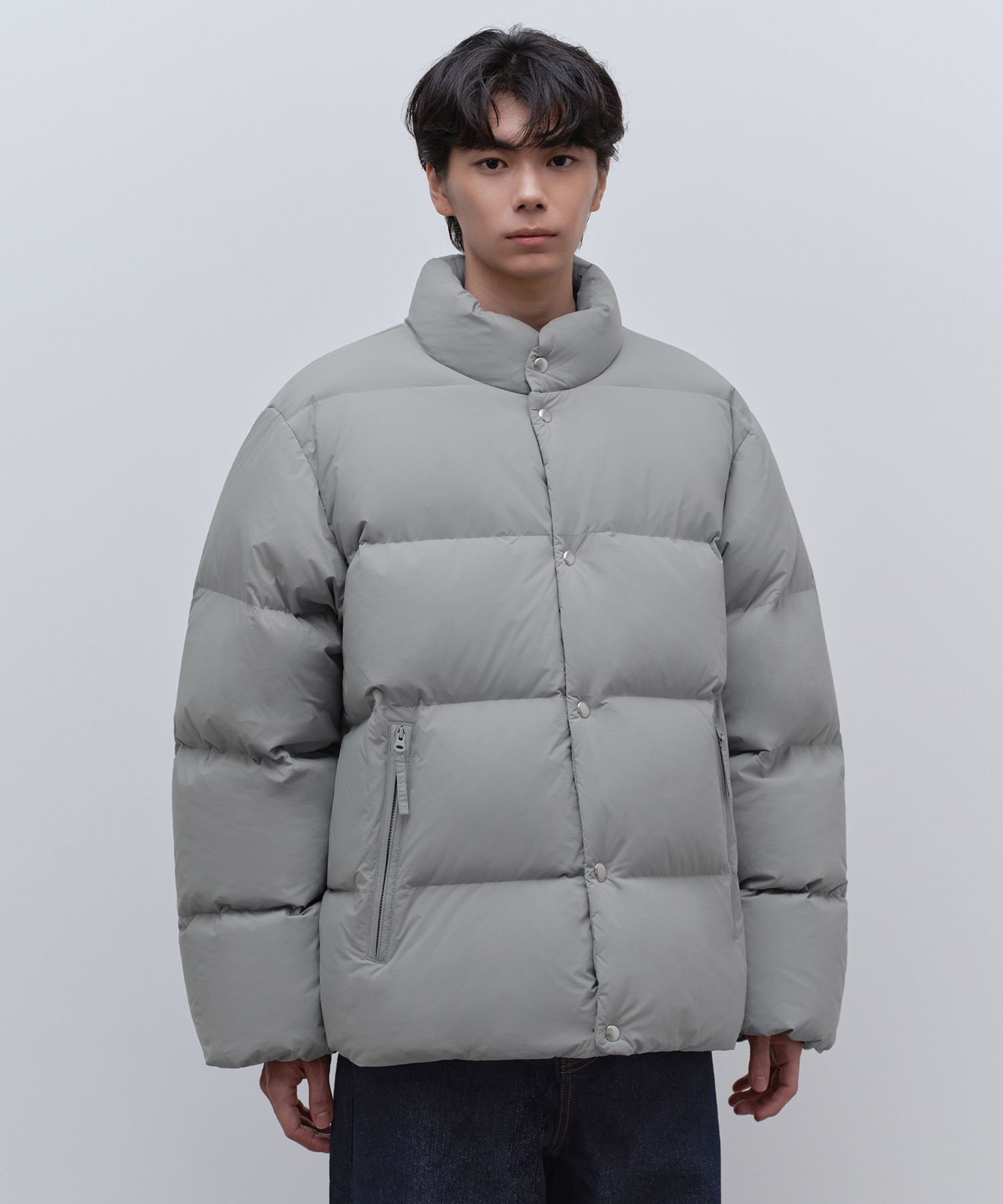 MUSINSA | MUSINSA STANDARD Snap Down Short Padded Jacket [Light Gray]