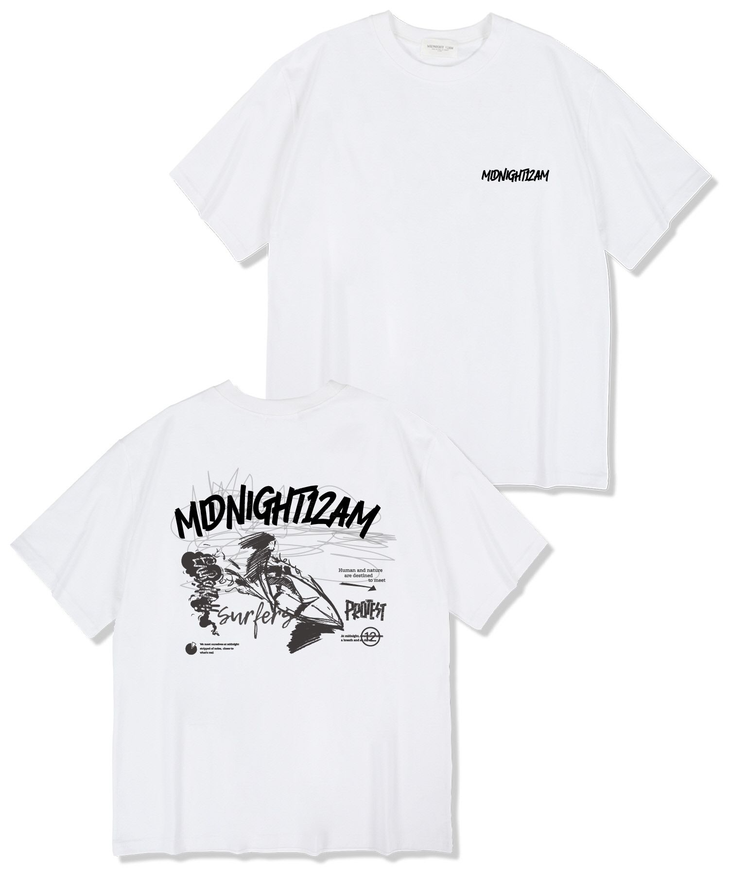 MUSINSA | MIDNIGHT12AM Surfing Sketch Overfit Short Sleeve T-Shirt White
