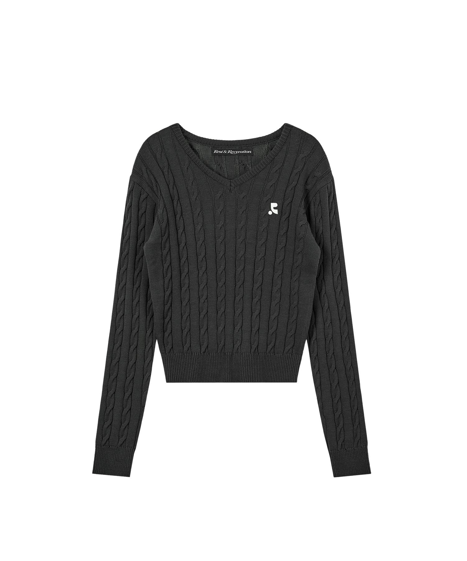 MUSINSA公式 | REST&RECREATION CABLE V-NECK KNIT TOP - CHARCOAL