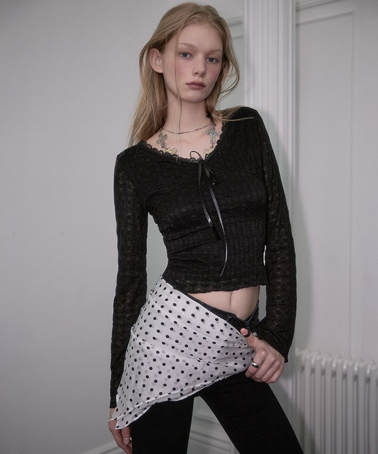 MUSINSA公式 | ROSÉ FRANTZ See-through Lace Long Sleeve [Black]