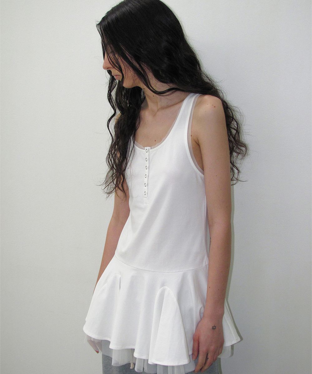 MUSINSA | PARTIMENTO WOMEN Contrast Button-Up Layered Dress Top_Off White