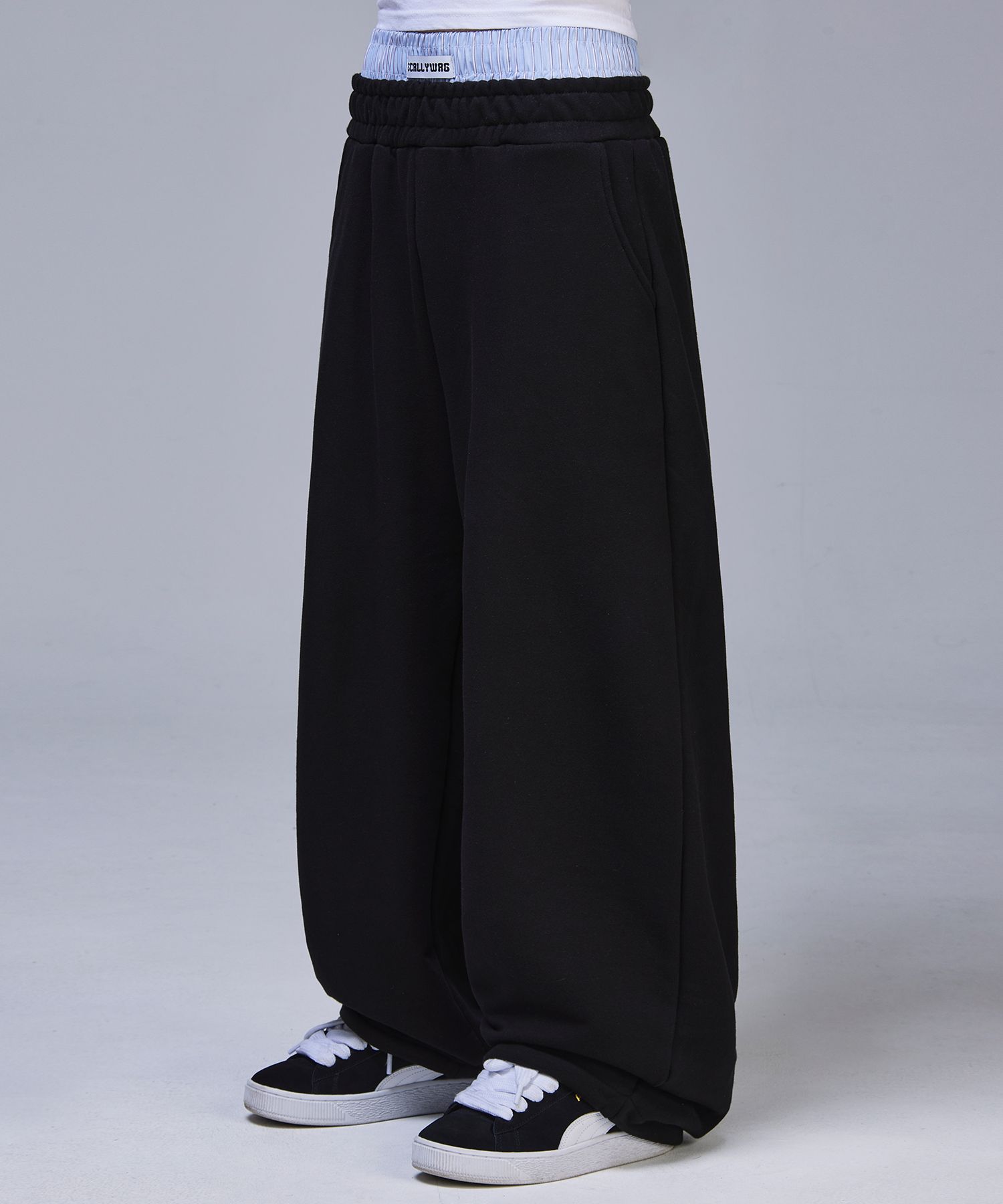 MUSINSA | SCALLYWAG Boxer Layered Sagging Sweatpants [Black]