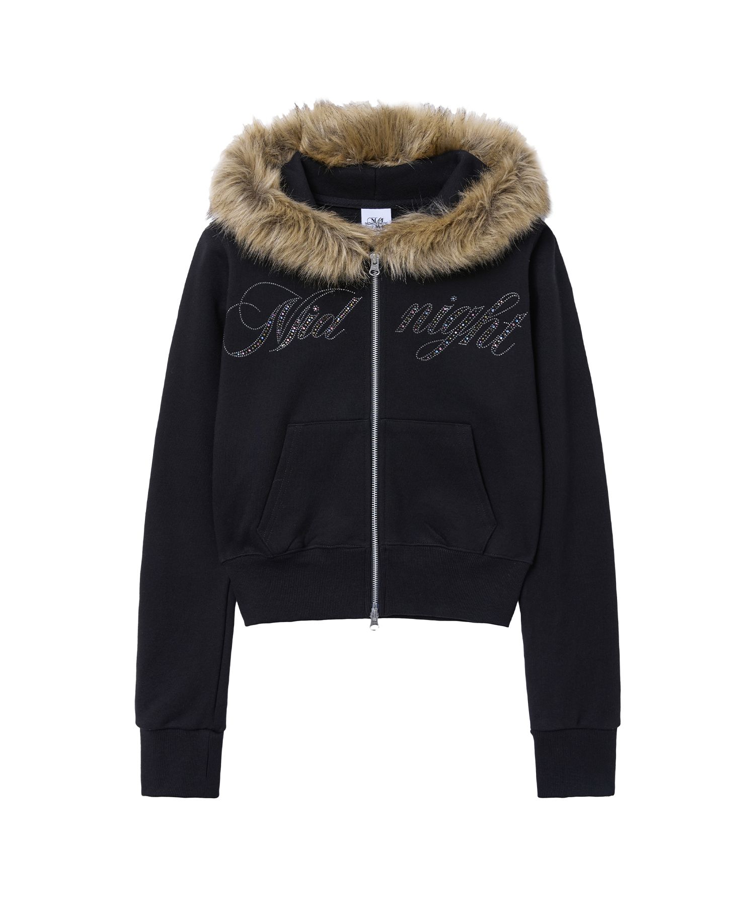 MUSINSA公式 | MIDNIGHT MOVE crop hair zip up (black)