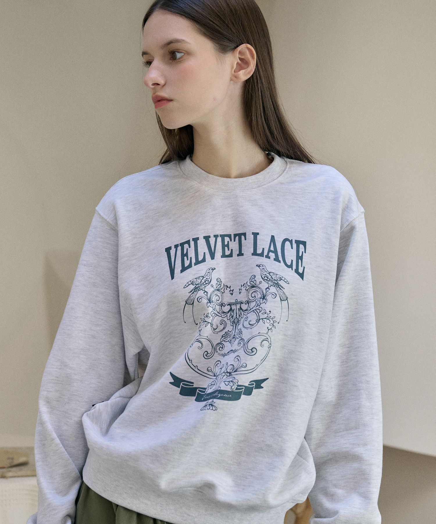 MUSINSA | CPGN STUDIO Velvet Lace Sweatshirt Melange White