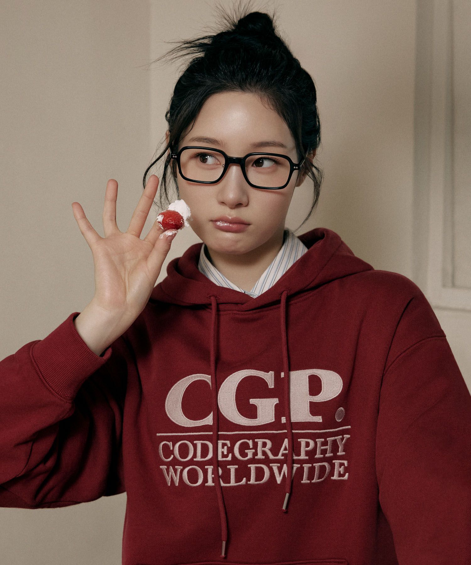 MUSINSA | Codegraphy Square Logo Hoodie_Dark Red