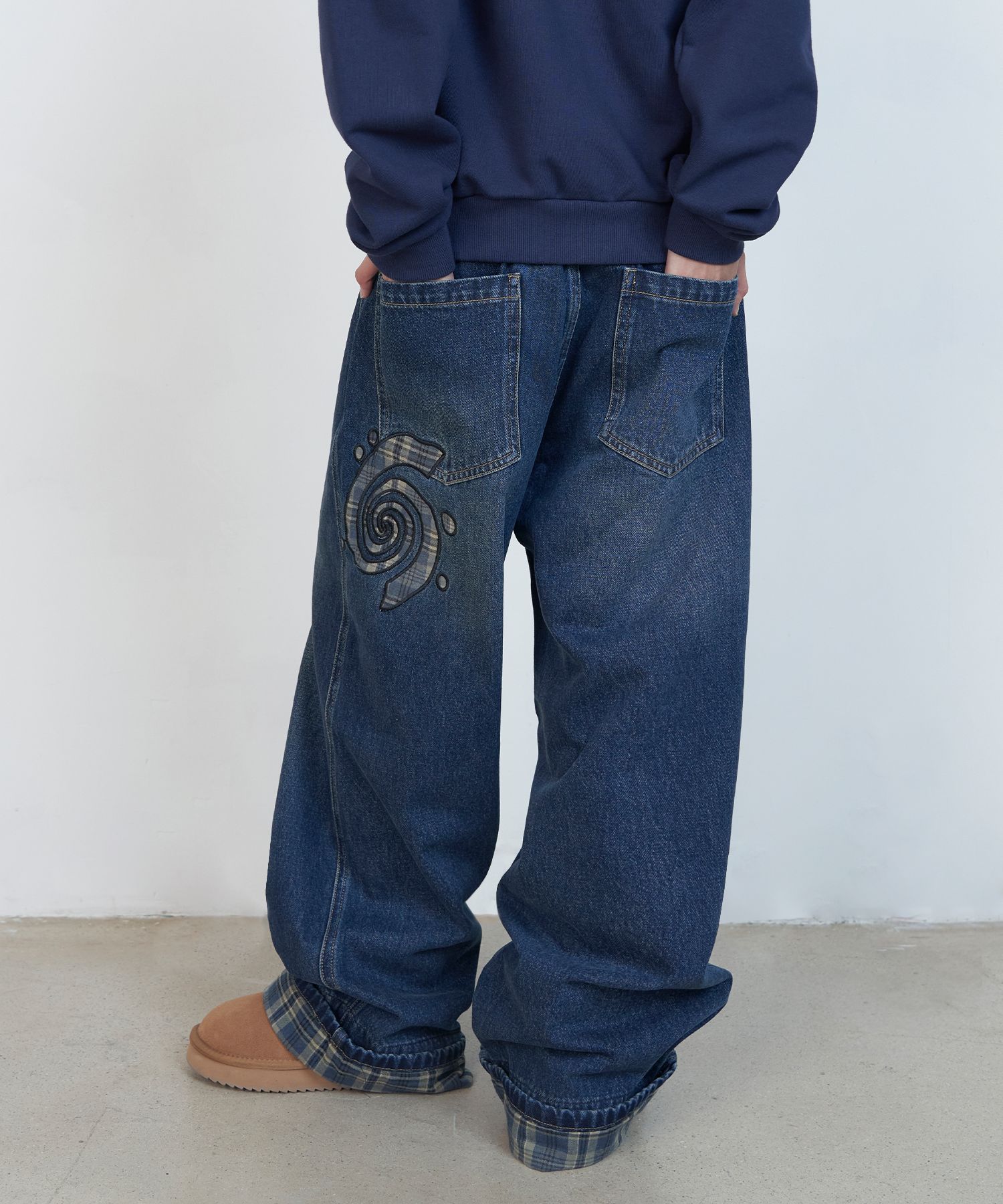 MUSINSA | URBANSTOFF Uncovered Check Denim Pants (Dark Blue)