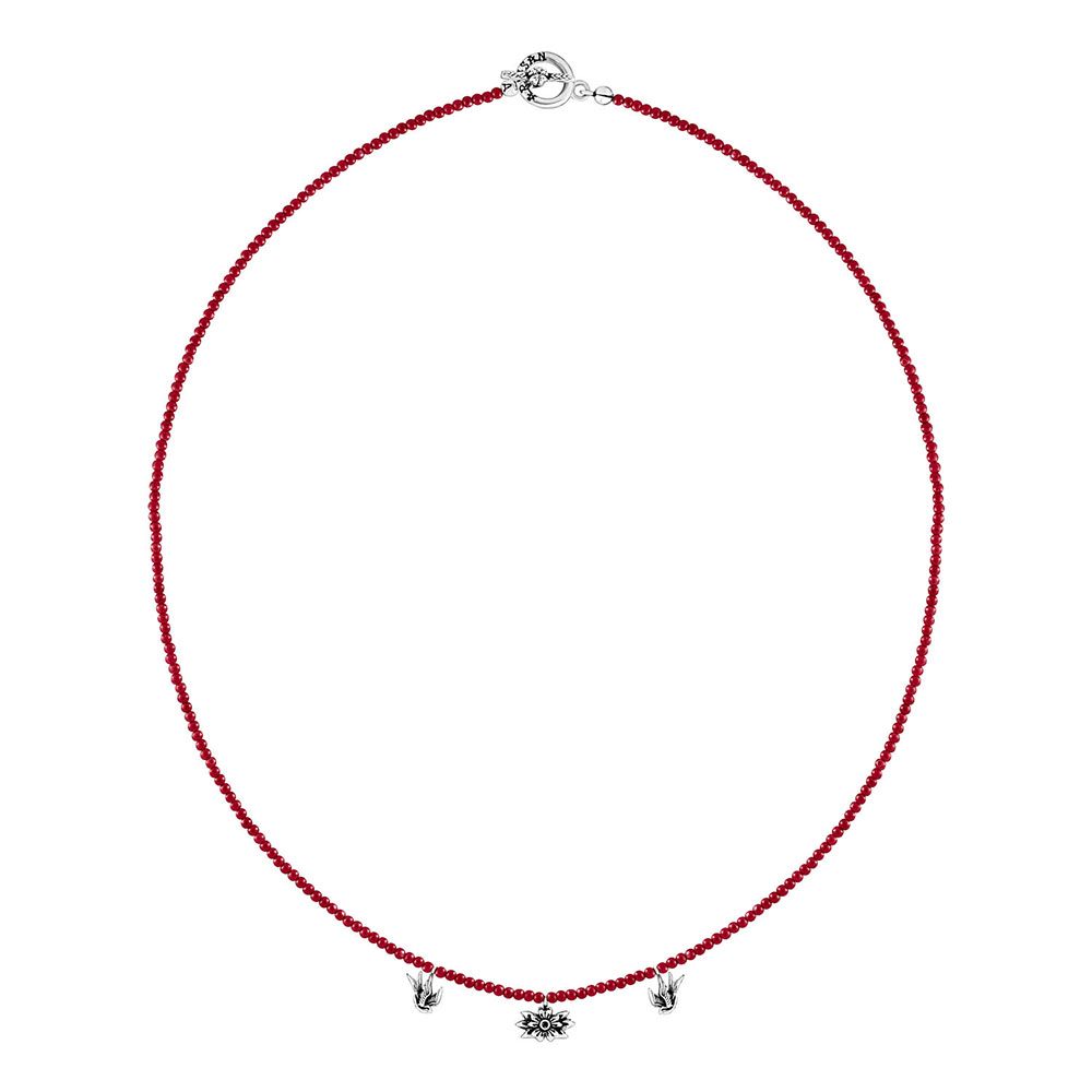 MUSINSA | ANONYMOUS ARTISAN Swallow & Flower Beads Necklace - Red