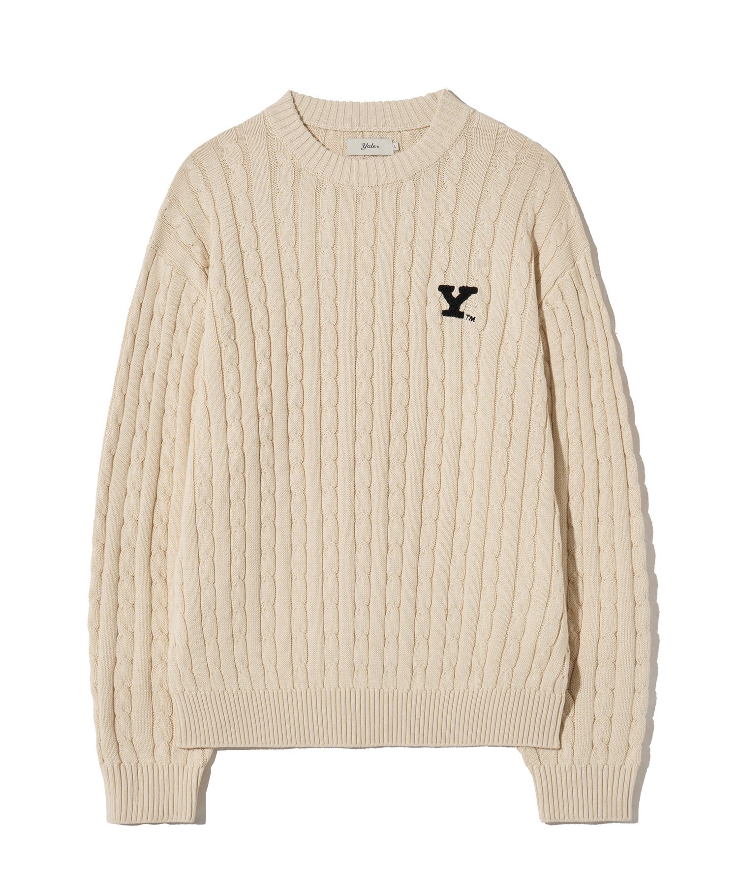MUSINSA | YALE Y Logo Cable Round Knit Ivory