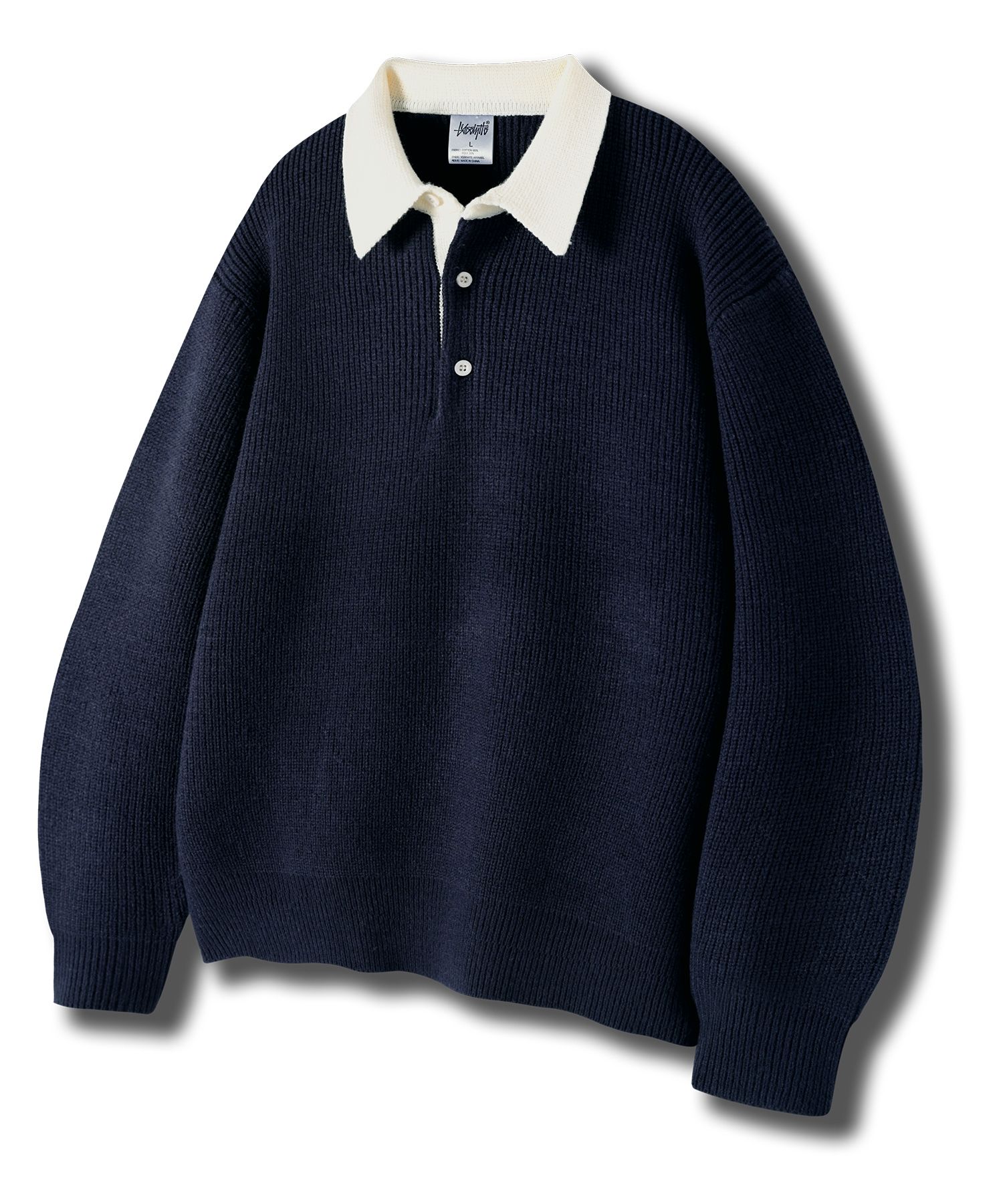 MUSINSA | YOSEMITE OG Rugby Collar Raglan Hatch Knit Man-to-Man Navy ...