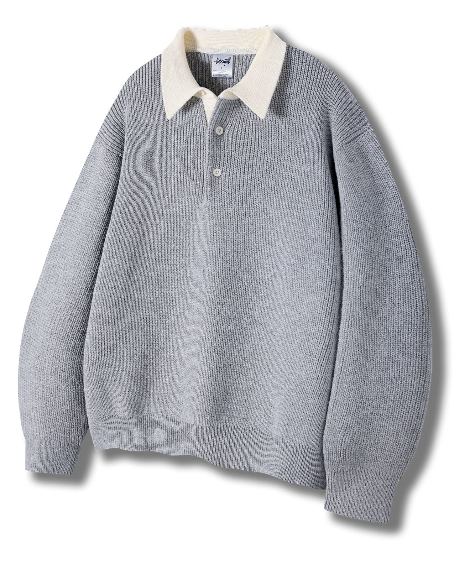 MUSINSA | yosemite OG Rugby Collar Raglan Hatch Knit Man-to-Man Gray ...
