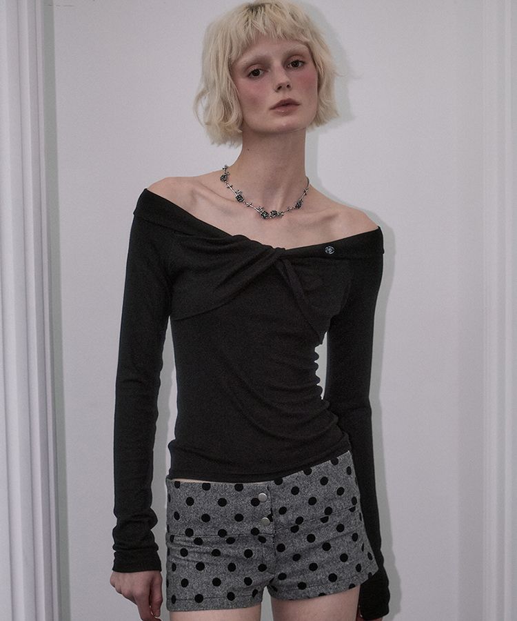 MUSINSA | ROSÉ FRANTZ Ribbon Twist Long Sleeve [Black]