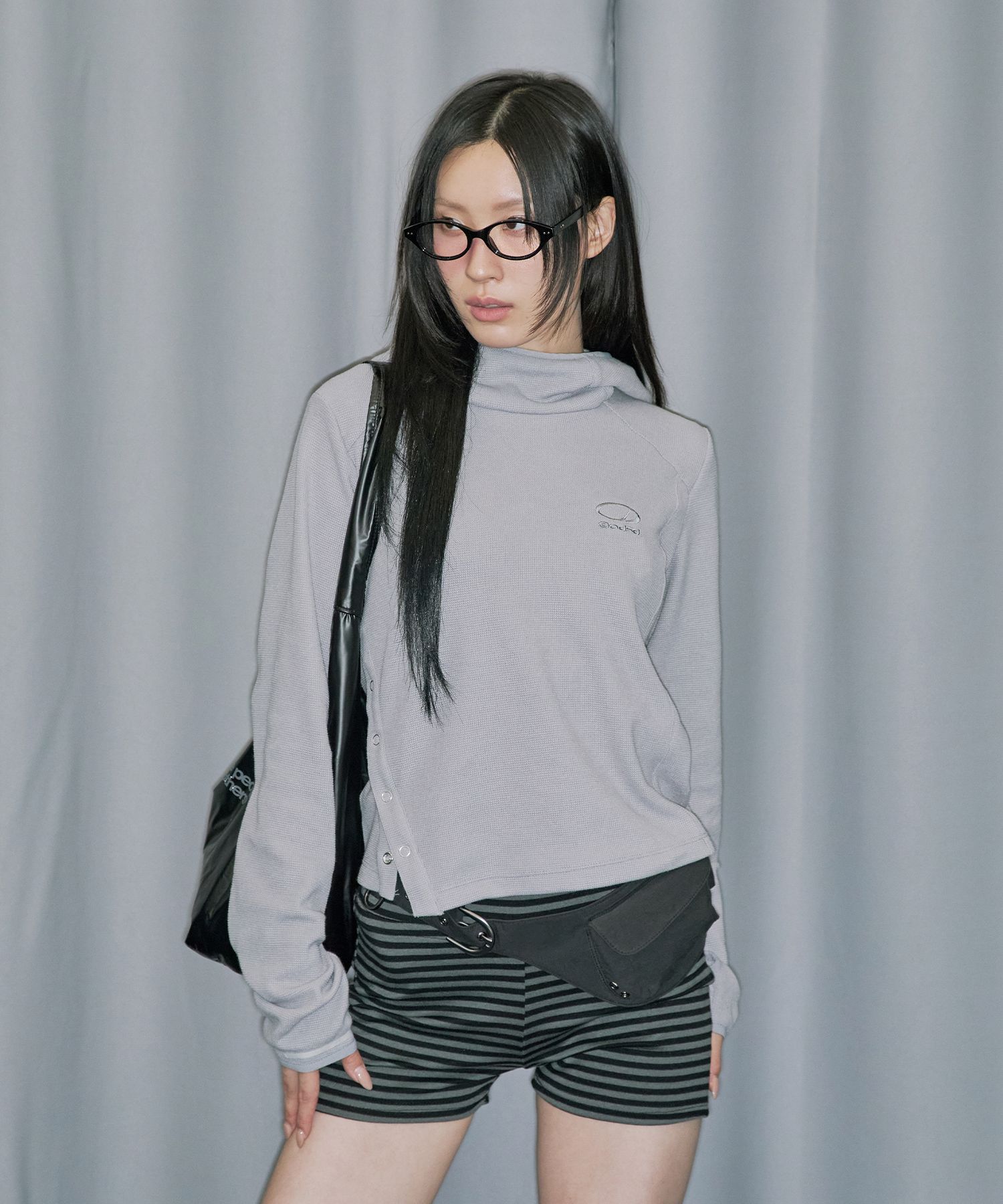 MUSINSA | ODDSTUDIO Side Snap Waffle Hood Long Sleeve - LIGHT GRAY