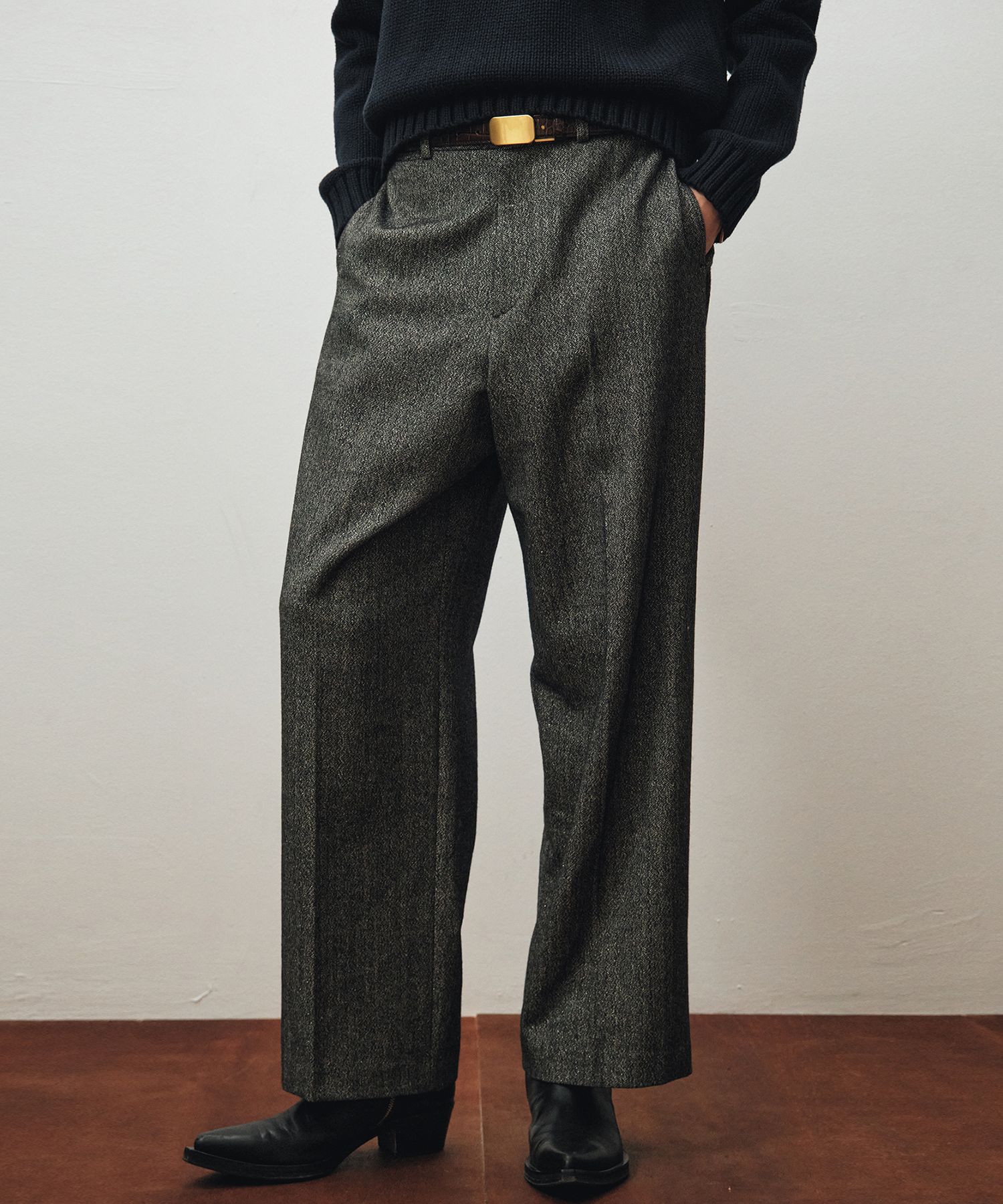 MUSINSA | NOIRER Shining Wool Semi High-Waist Pants (Gray)
