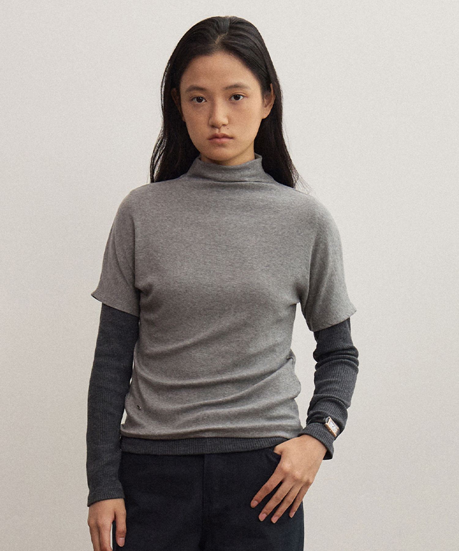 MUSINSA | HOWUS NEPH MOCK NECK T-SHIRT (MELANGE)