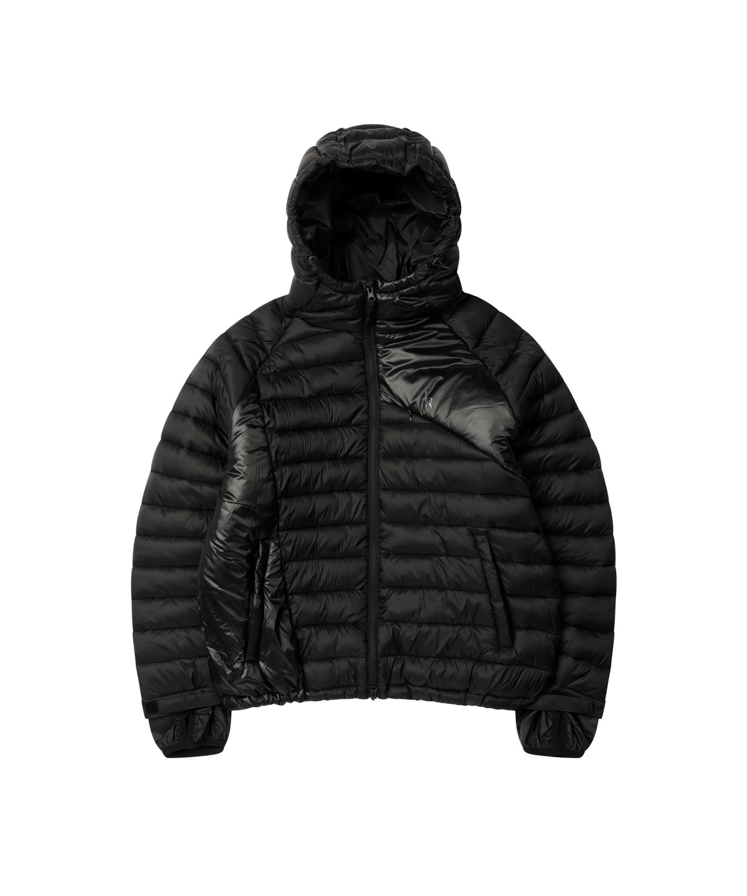 MUSINSA | LEATHERY Curved Line Lightweight Puffer Jacket [BLACK]