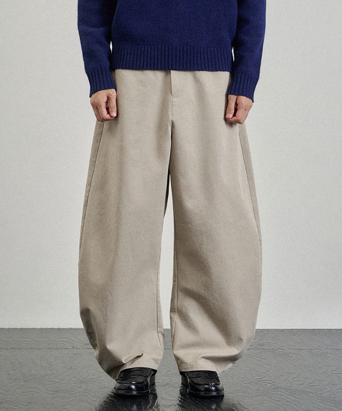 편마(PYEON MA) Wide Curved Banding Cotton Pants -Beige - 사이즈 & 후기 | 무신사