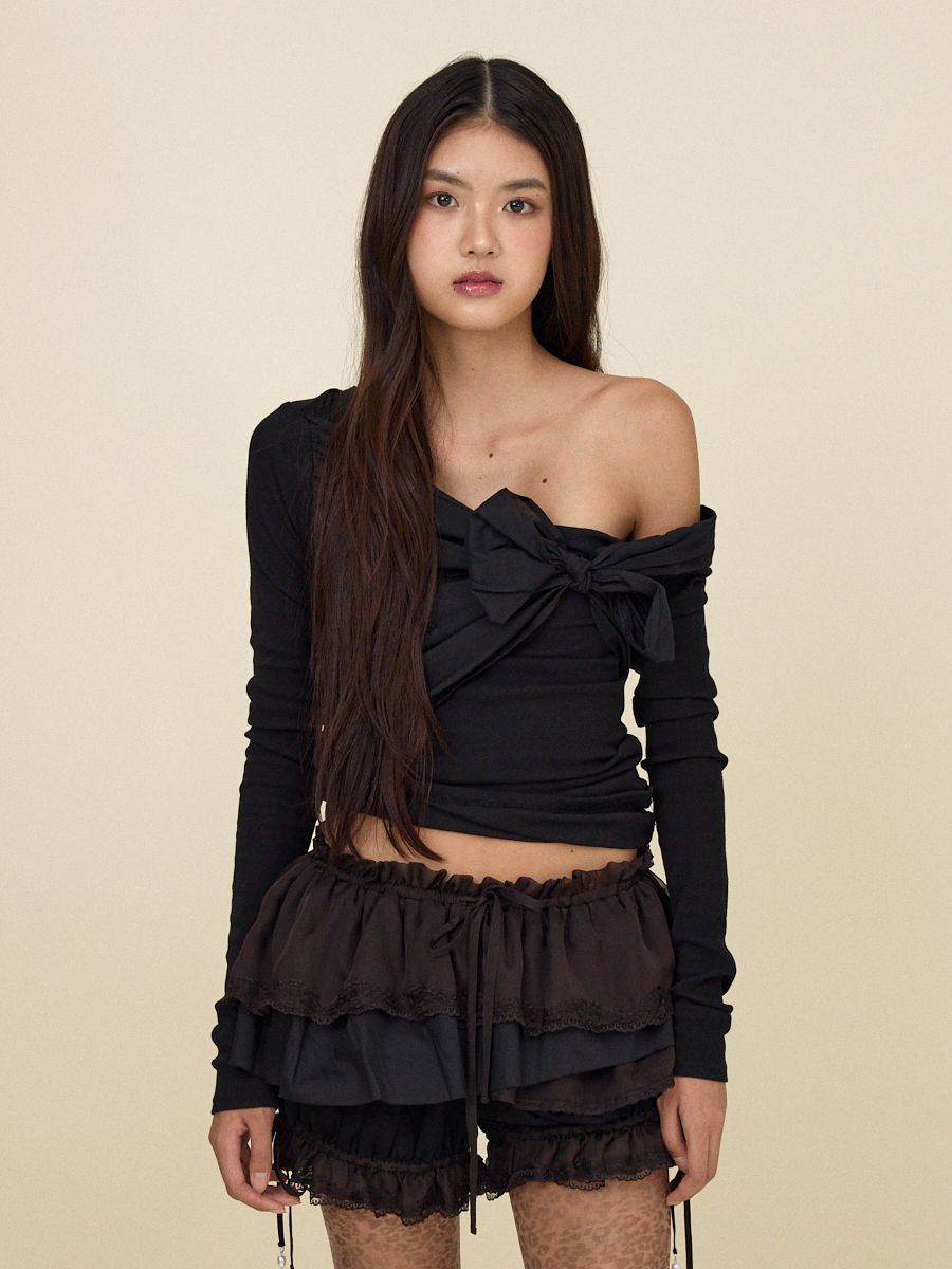 MUSINSA公式 | GLOWNY LOREN BOW LONG SLEEVE (BLACK)