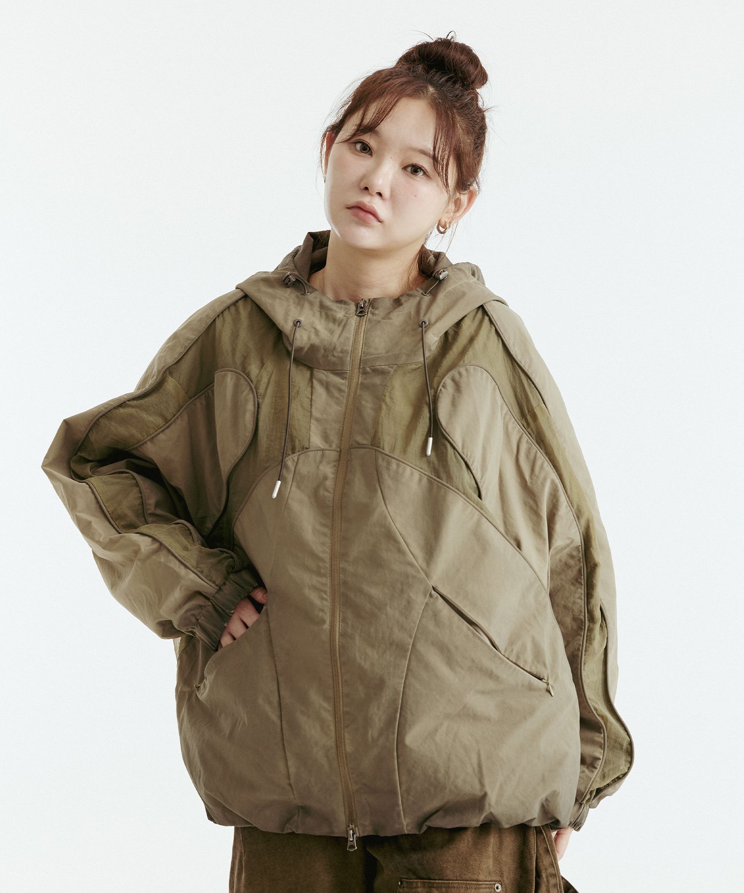 MUSINSA | DOUBLE JD Washing 2way hooded jacket (khaki)