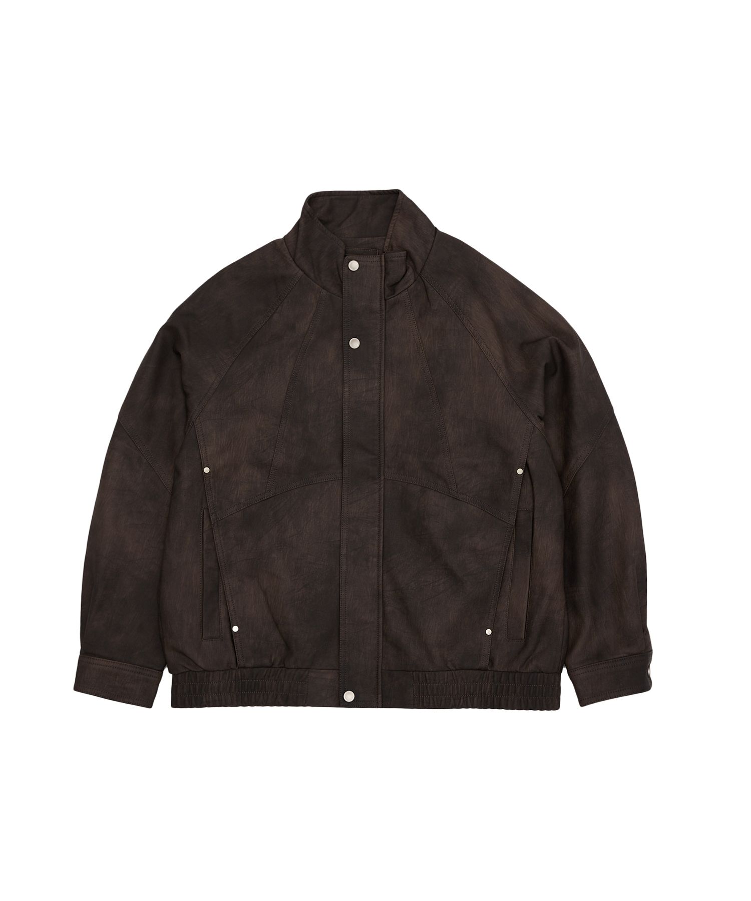 MUSINSA | DOUBLE JD China Collar Leather Jacket (Brown)