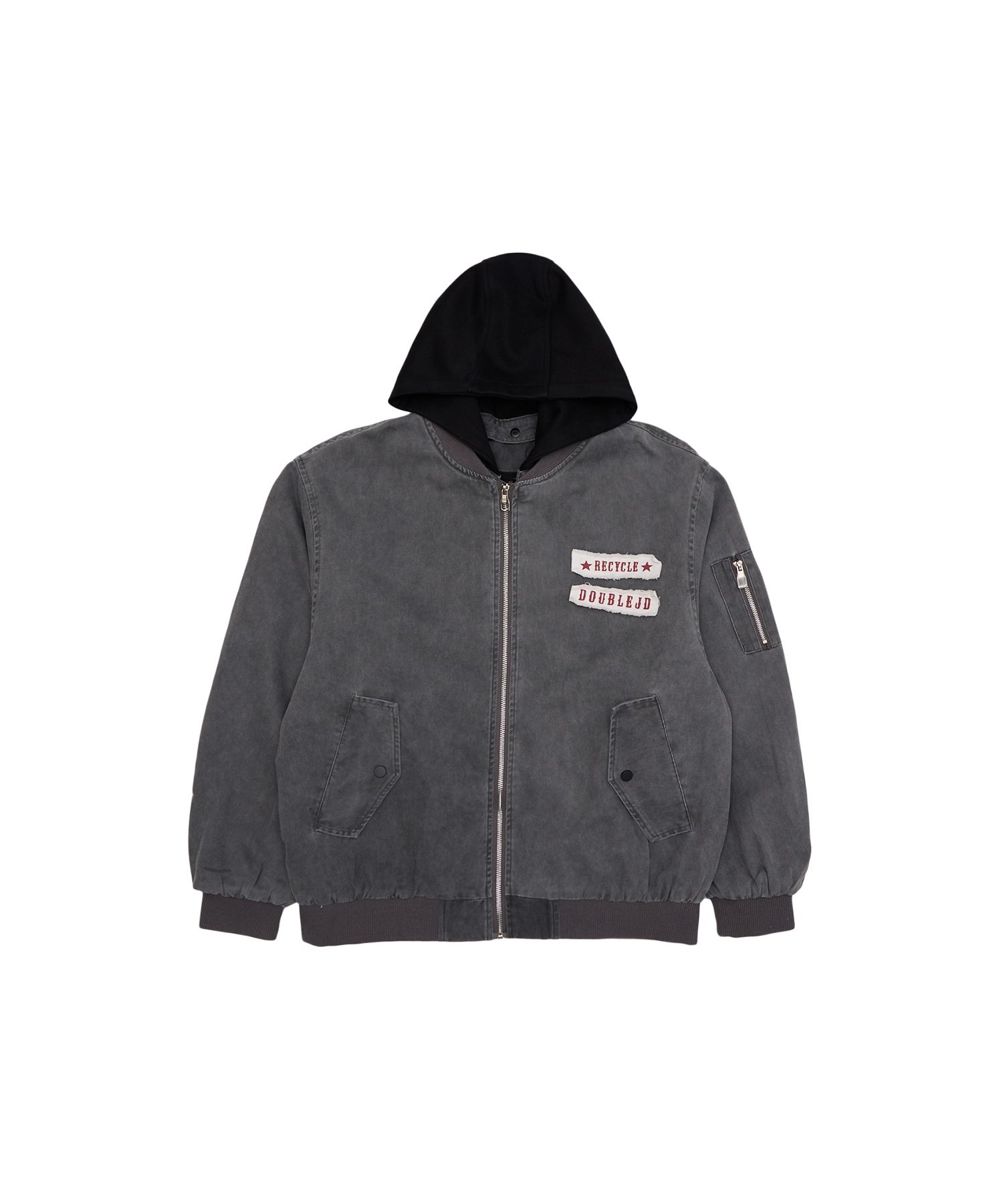 MUSINSA | DOUBLE JD Patch Lettering MA-1 Flight Jacket (Charcoal)