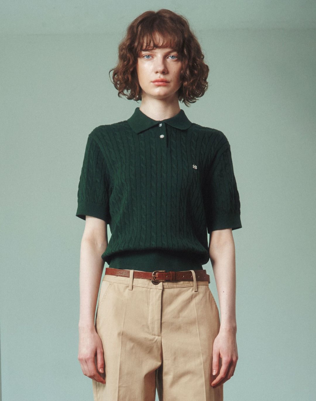 MUSINSA | MERGO Cable Cara Women's Short-Sleeve Knit [Evergreen]