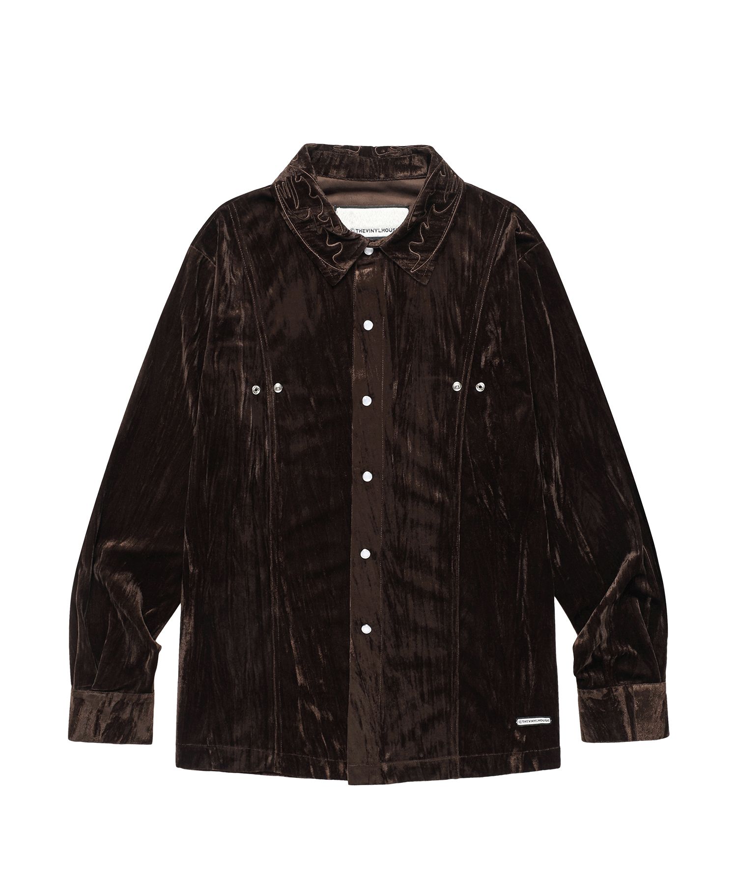 MUSINSA | THEVINYLHOUSE EMBROIDERY VELOUR SHIRTS BROWN