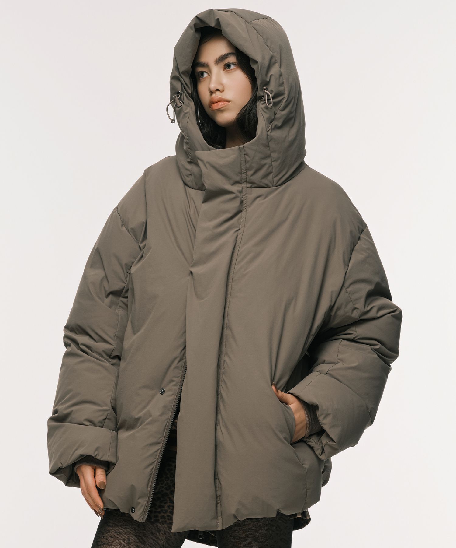 MUSINSA | NYXX HOOD DOWN PUFFER LIGHT BROWN