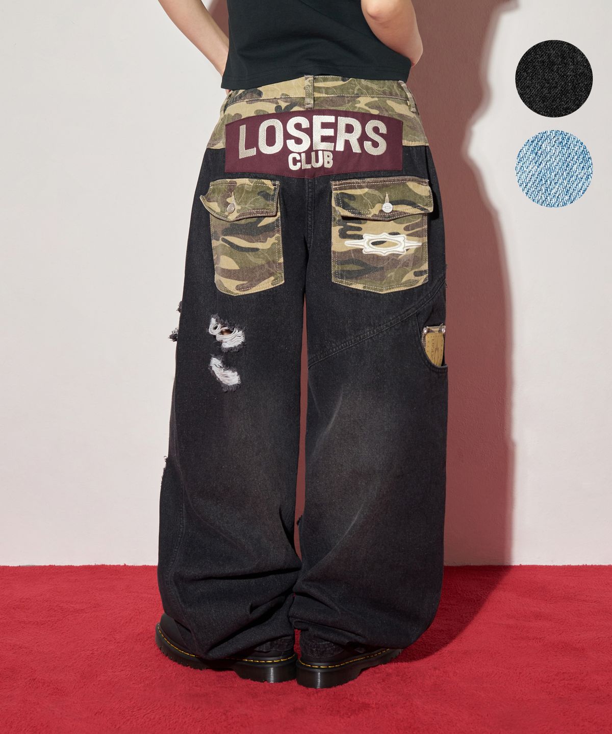 루저스클럽(LOSERS CLUB) 카모 믹스 데미지 와이드 데님팬츠 ( 2 Colors ) - 사이즈 & 후기 | 무신사