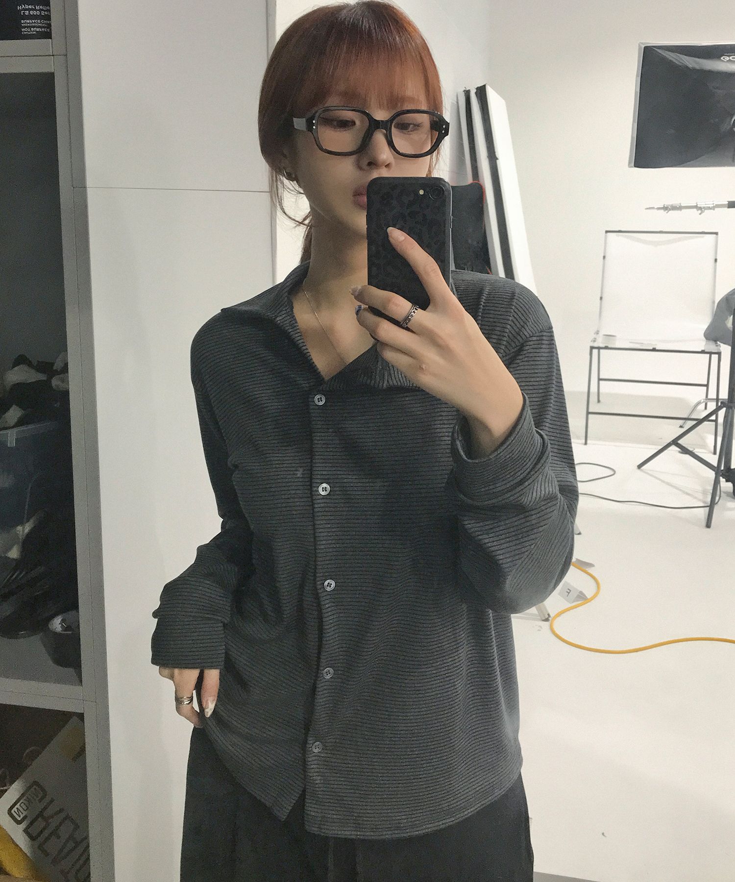 MUSINSA | CHICKS Dangara Line Button Long Sleeve Black