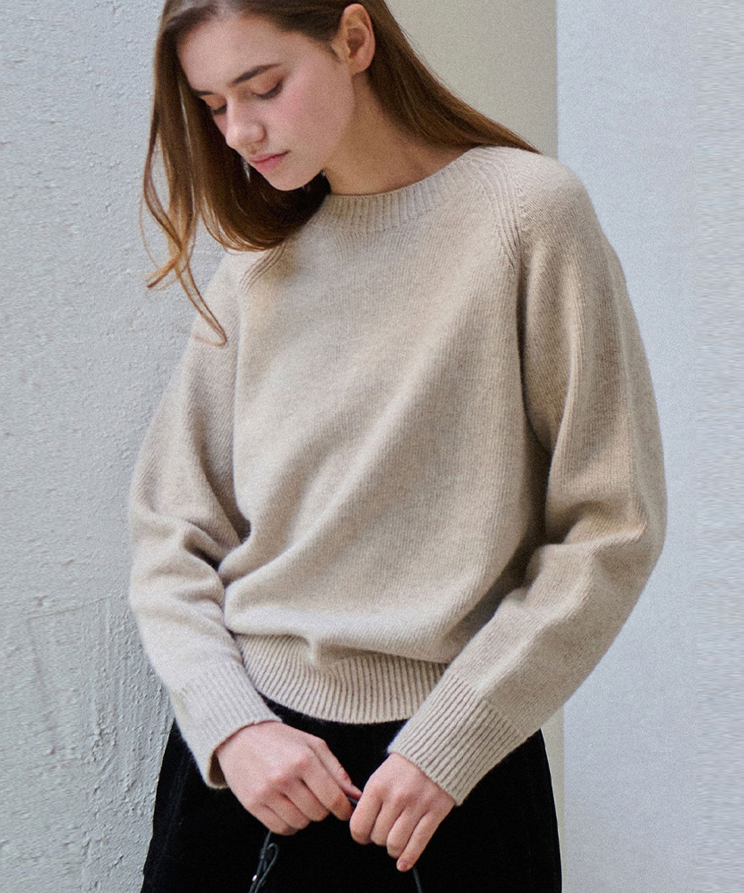 MUSINSA | SLOWLOLLI Bulia fine merino wool knit - Oatmeal