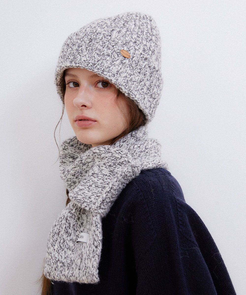 MUSINSA公式 | HALDEN soft blend wool muffler beanie set (M052_grey)