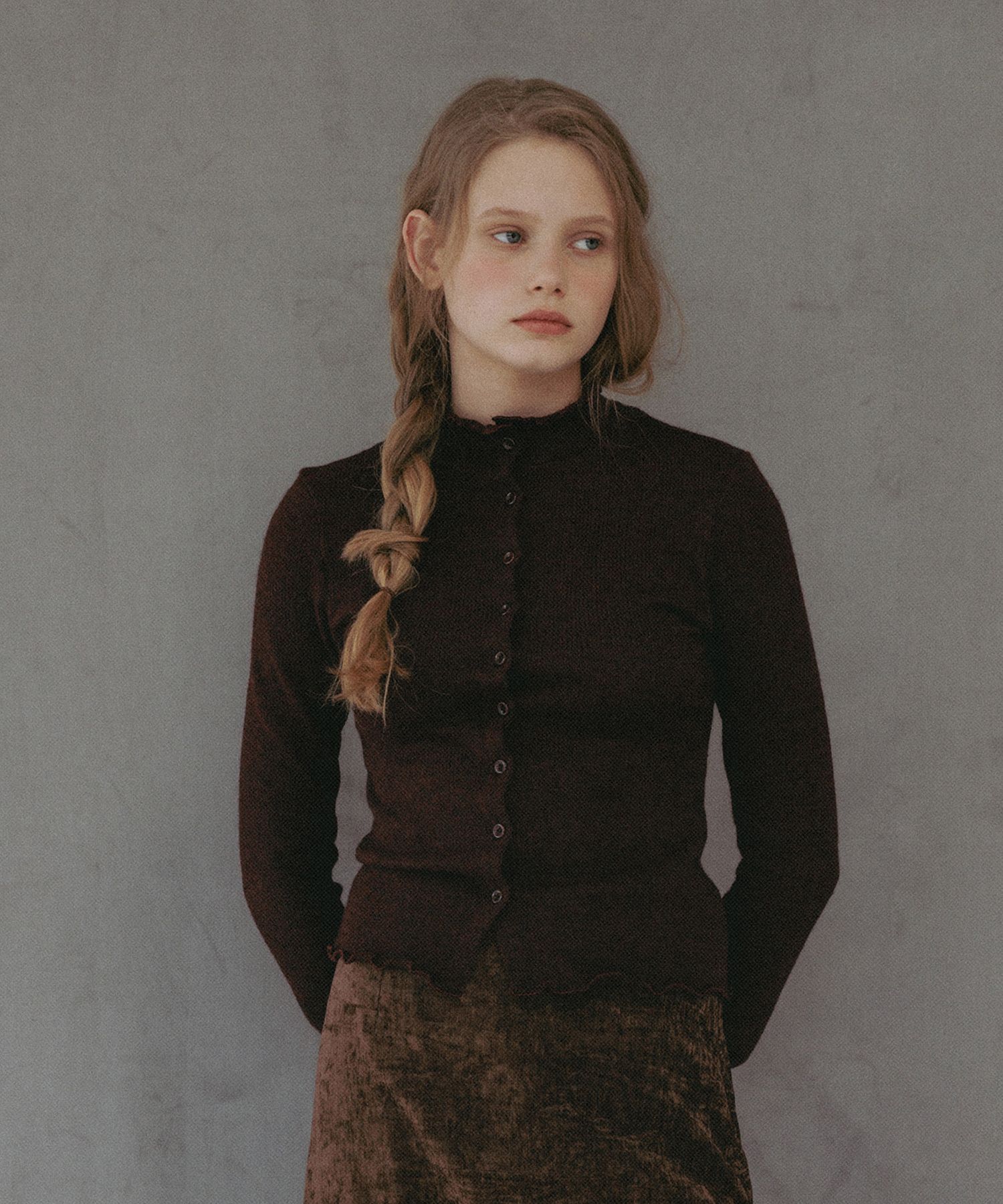 MUSINSA | AARAN Button knit top_burgundy