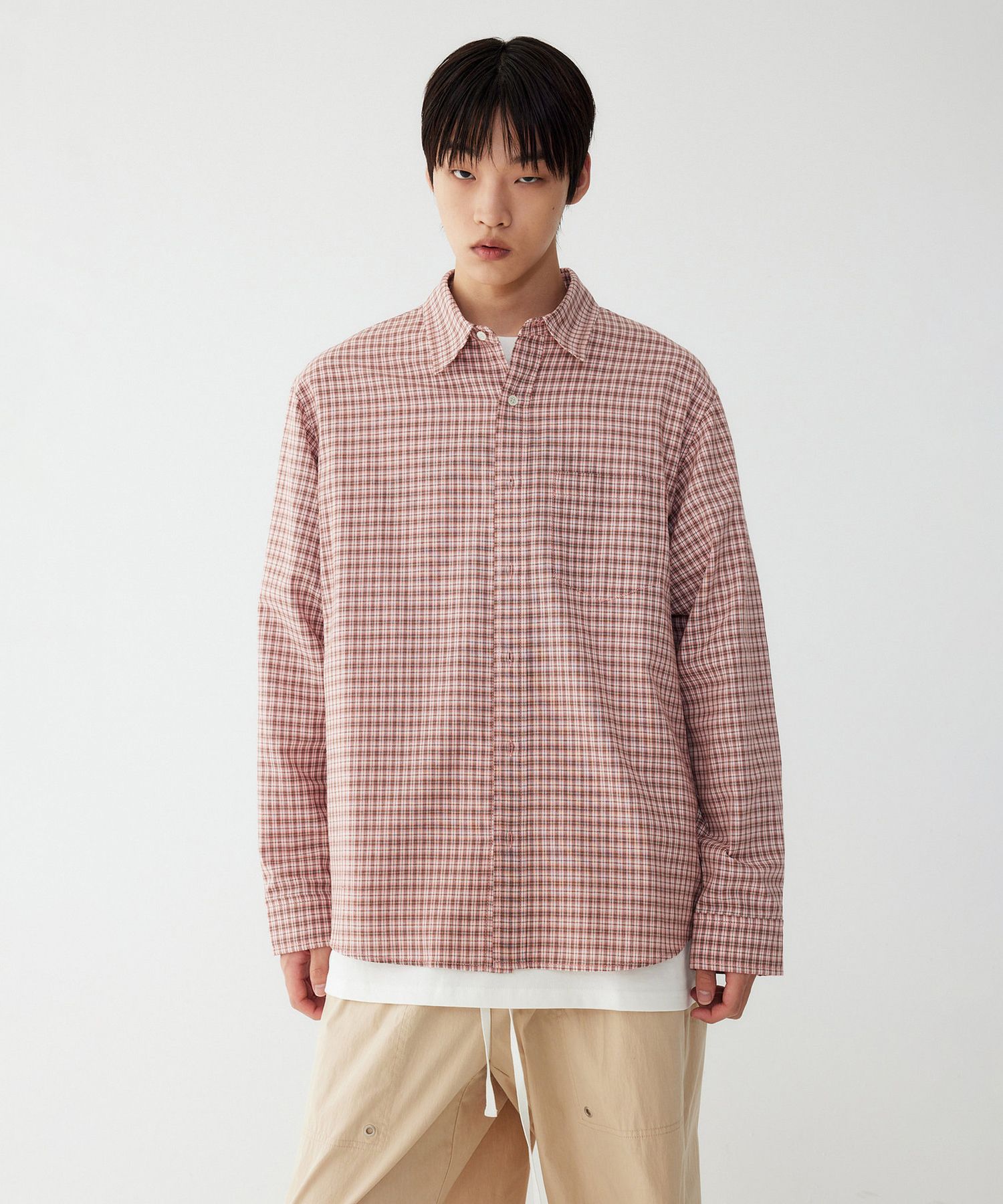 MUSINSA | STUDIO TOMBOY [MEN] Regular Fit Small Check Shirt_Pink 9155321210