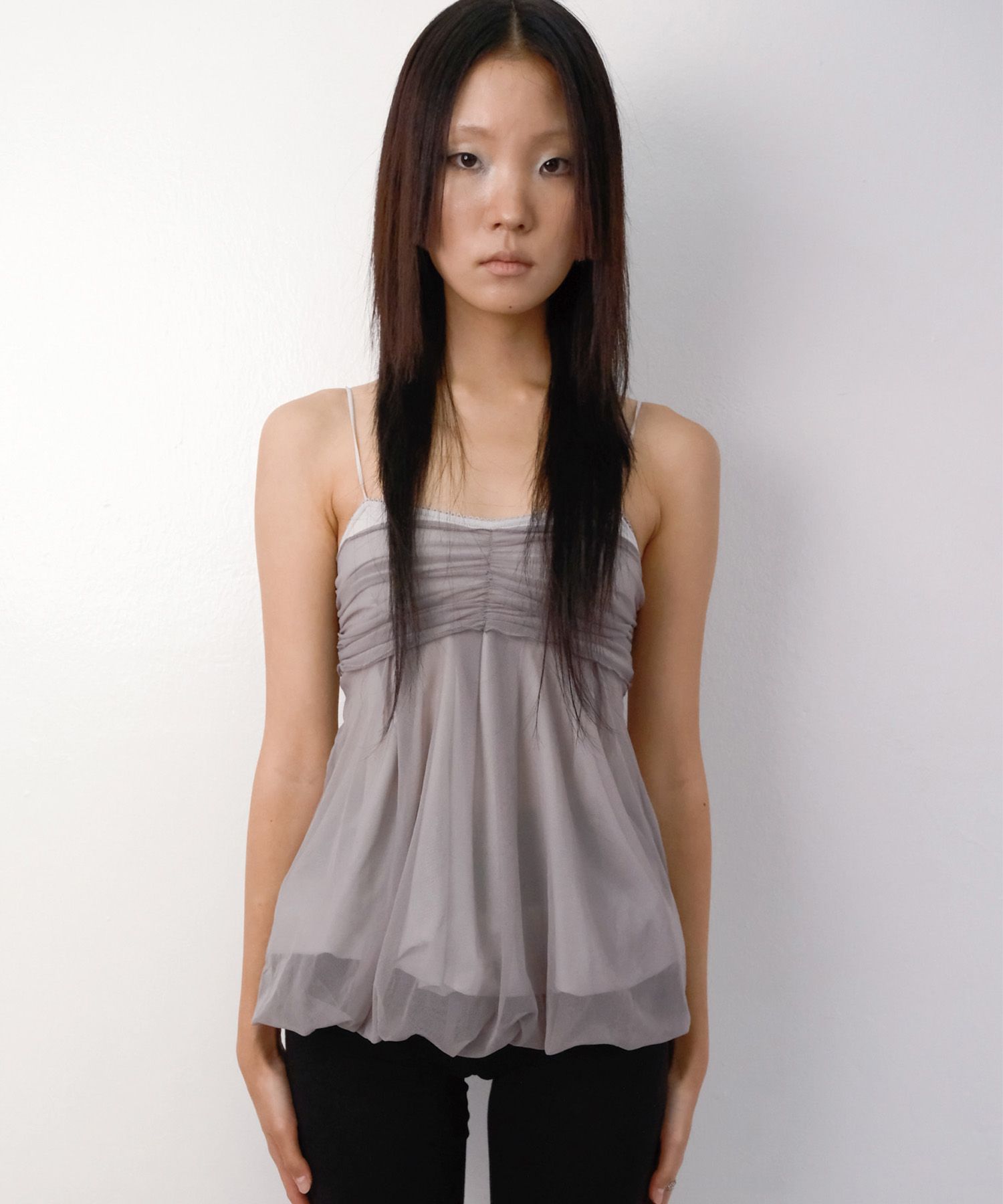 MUSINSA | LOSESLEEPOVER Mesh Pluff Mini Top *Fog Gray