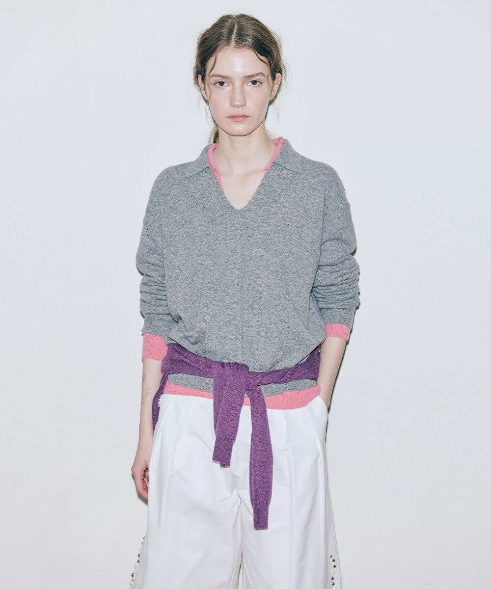 MUSINSA公式 | SINOON Sinoon Logo Collar Knit (Grey)