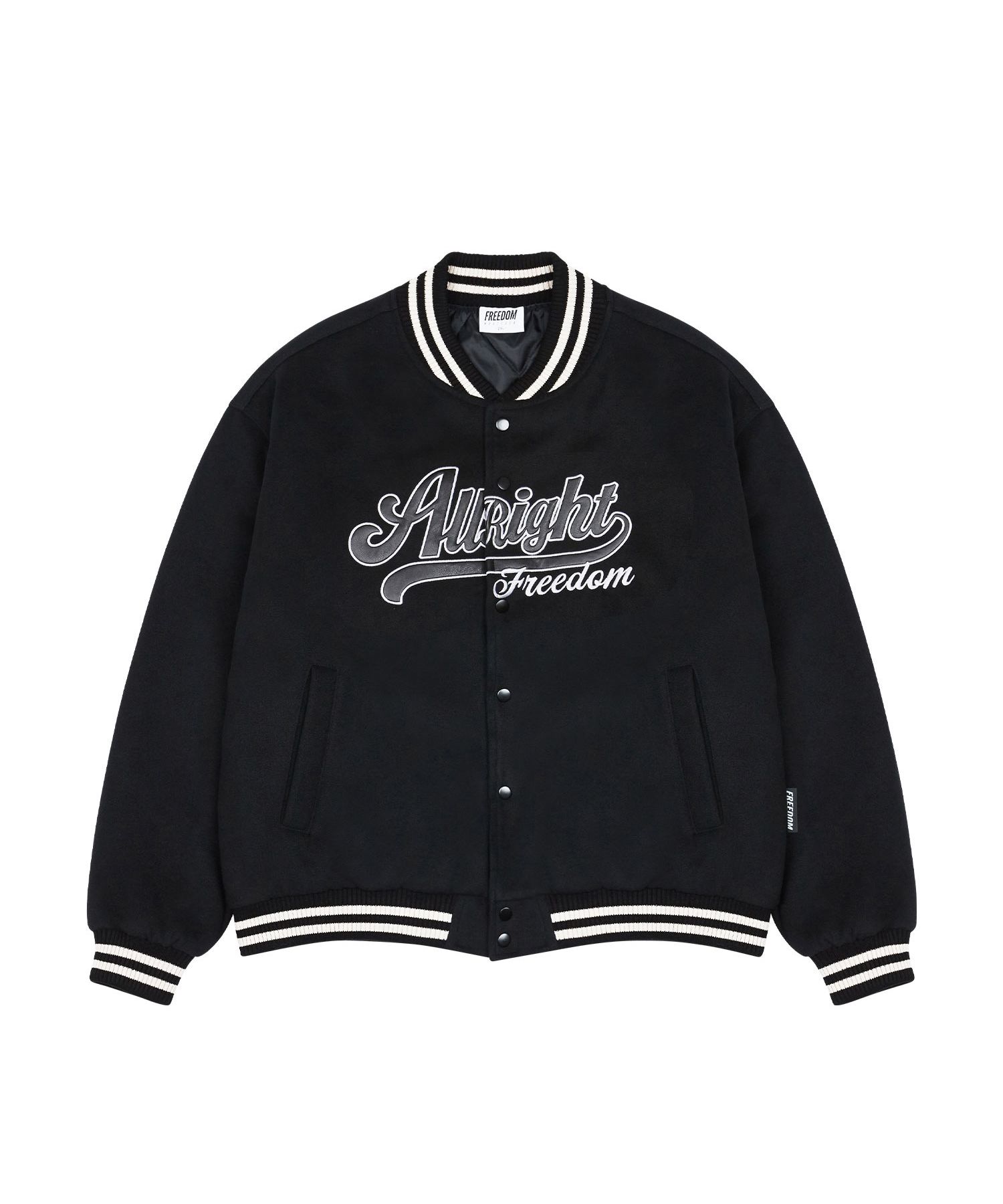 MUSINSA | FREEDOM Allight Varsity Jacket (Black)